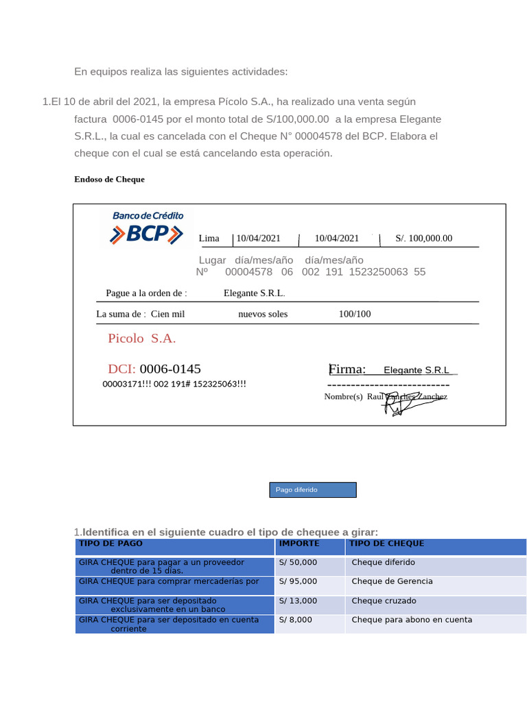 factura para editar trabajo BCP CHEQUE | PDF