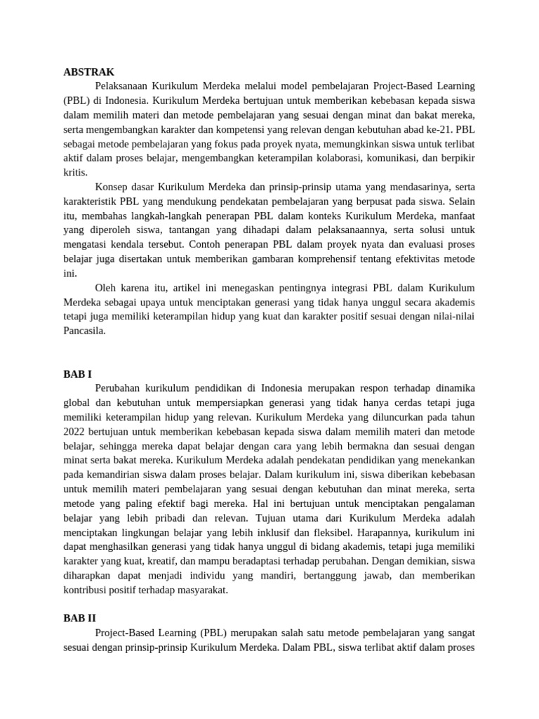artikel kurikulum sekolah_pelaksanaan kurikulum merdeka pada model pembelajaran PBL | PDF