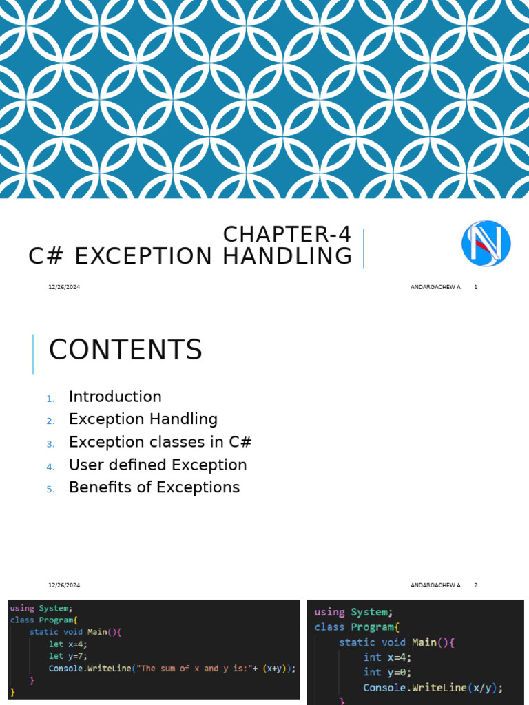 Chapter 4 WP With C# Exception Handling Student 1.0 | PDF | Class (Computer Programming) | C ...