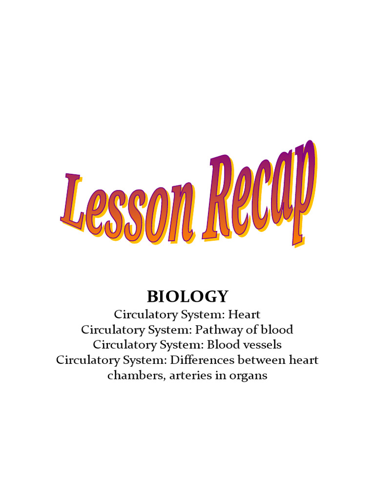 Circulatory System Lesson Recap | PDF | Atrium (Heart) | Heart