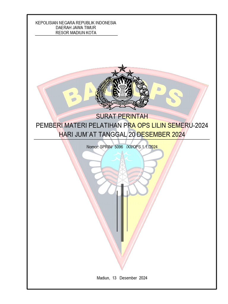 SPRIN PEMBERI MATERI LATPRAOPS LILIN SEMERU 2024 PELAKS LAP | PDF