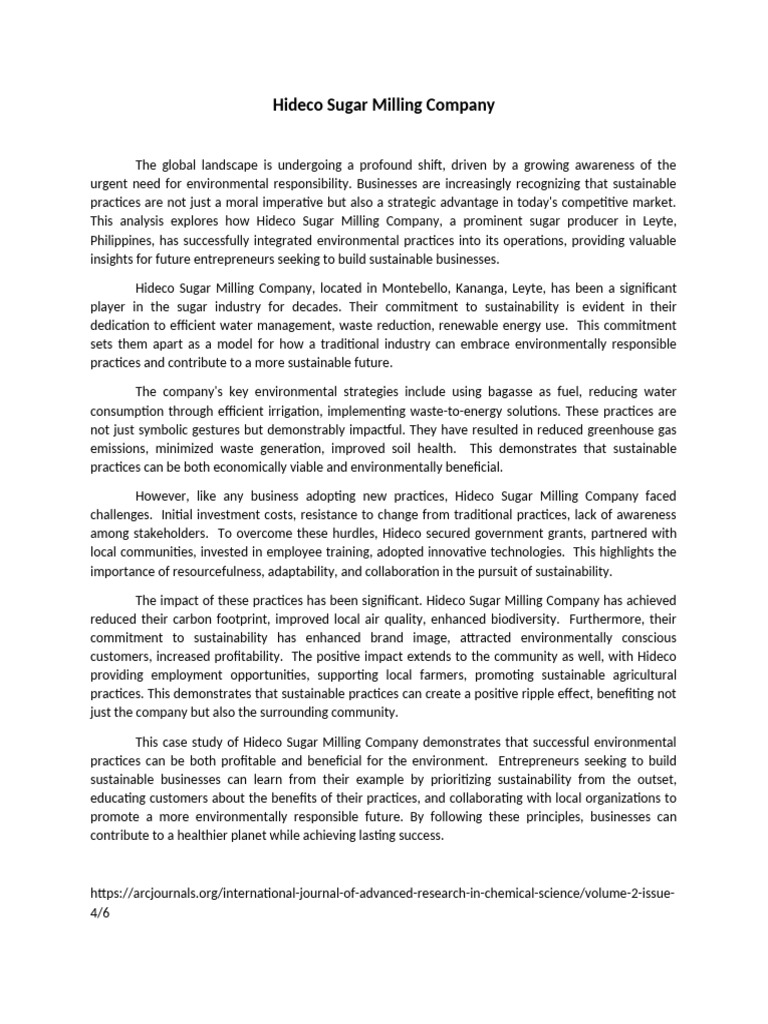 Sustainable Sugar Production Insights | PDF | Sustainability ...