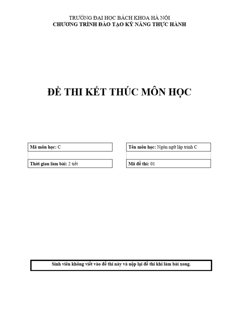 Demo de Thi Cuoi Ky Ngon Ngu Lap Trinh C | PDF