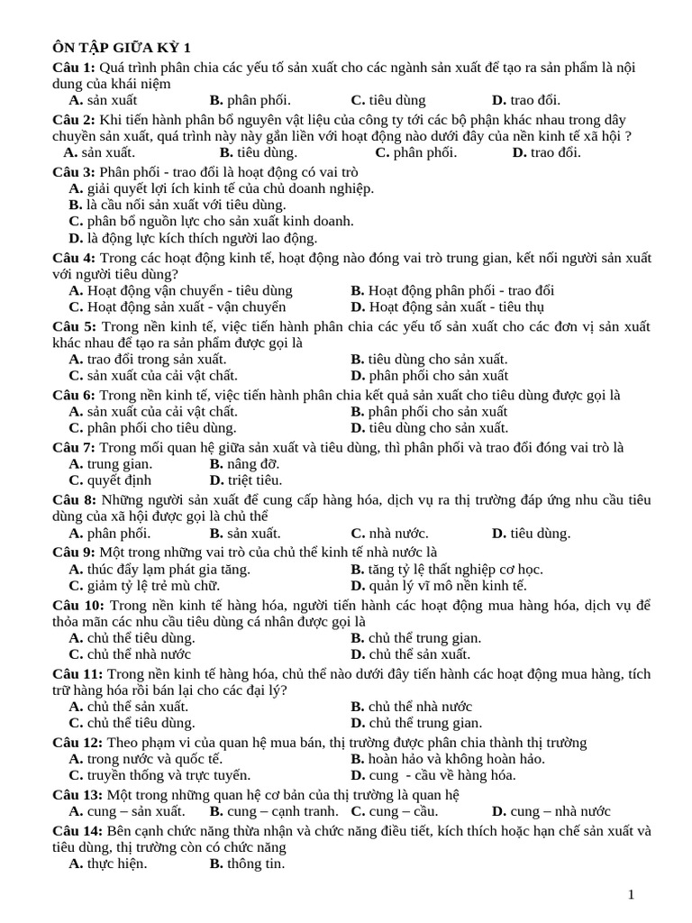 KNTT - K10 - Bài Ôn Tập Giữa Kỳ 1 | PDF