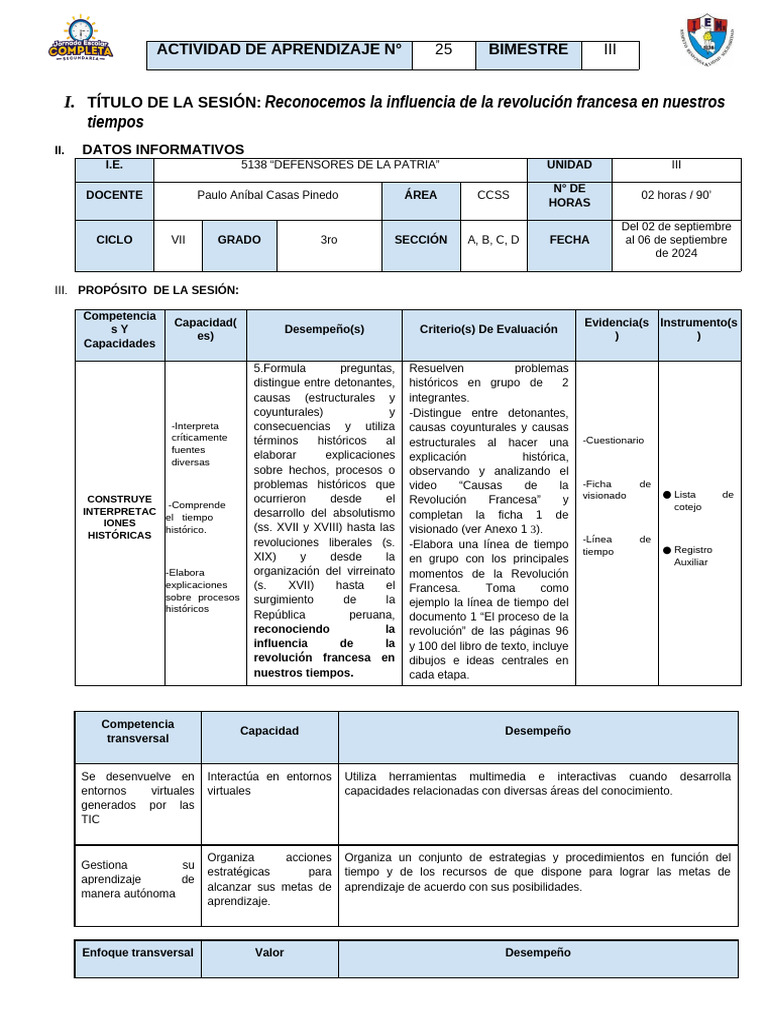 Actividad de Apredizaje 24 CCSS 3ro Sec | PDF | Aprendizaje | Enseñando