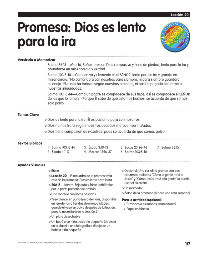 Dios es Lento para la Ira: Lección 20 | PDF | Moisés | Dios