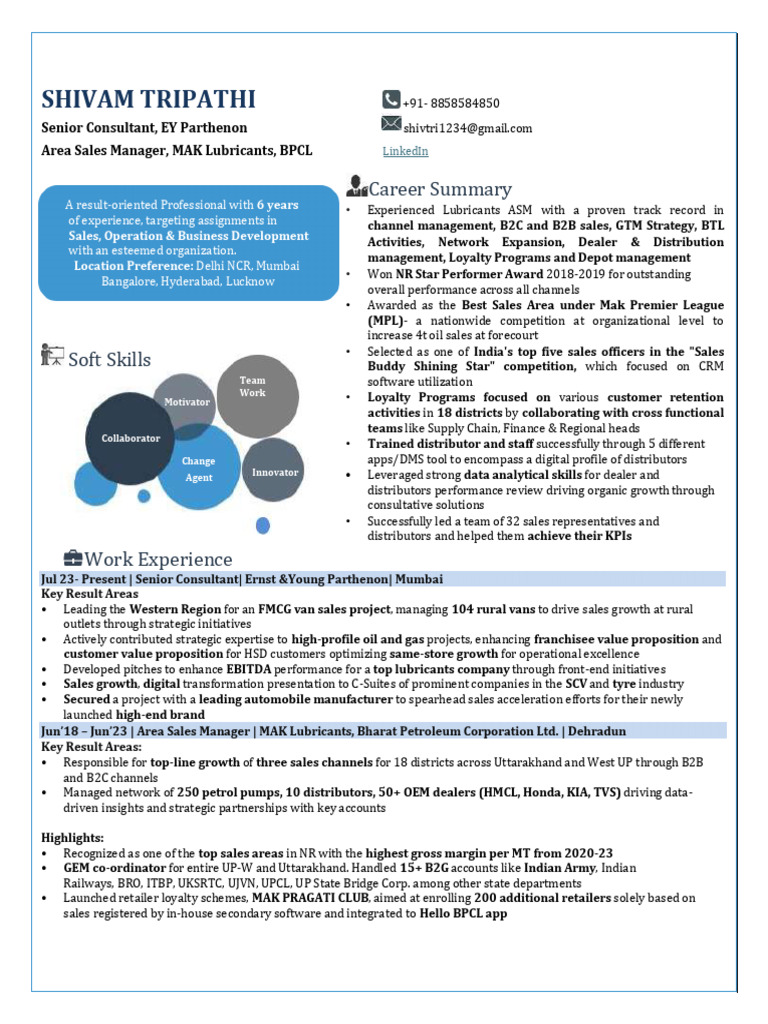 CV Shivam Tripathi EY Parthenon BPCL | PDF | Business | Business Economics