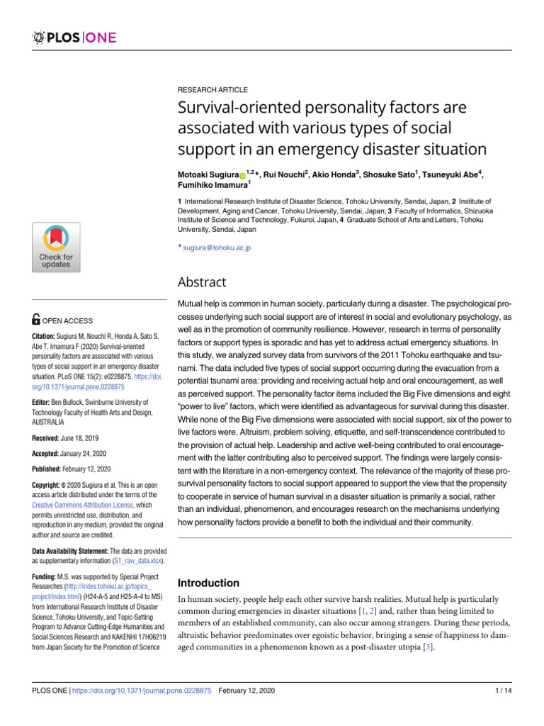 Survival-oriented personality factors are associated with various types ...