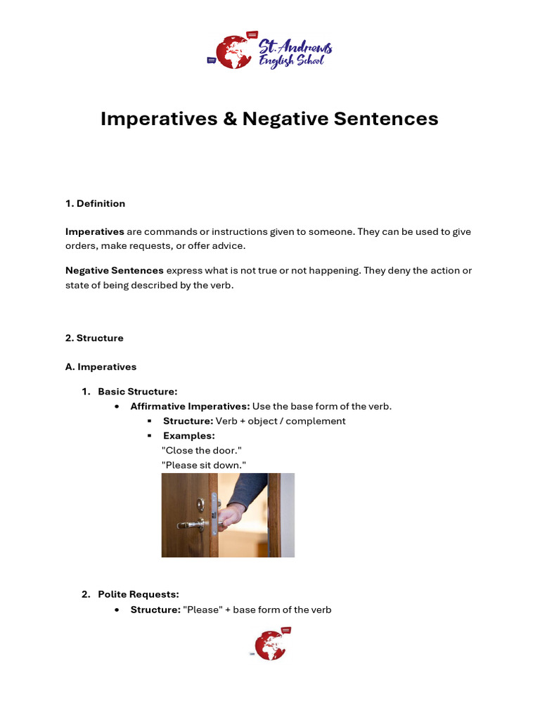 Imperatives & Negative Sentences | PDF | Subject (Grammar) | Verb