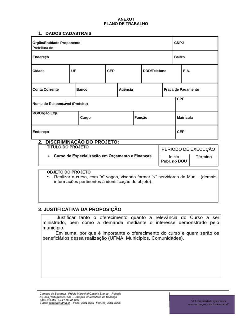 Modelo de Plano de Trabalho | PDF