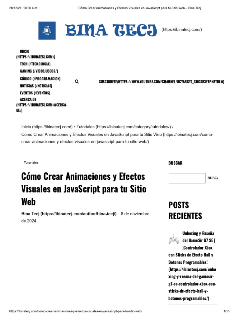 Cómo Crear Animaciones Y Efectos Visuales En Javascript Para Tu Sitio Web Bina Tecj Pdf 
