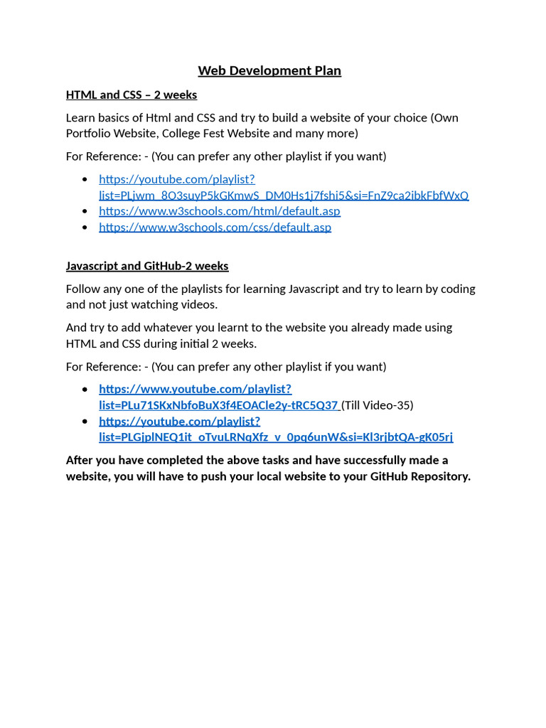 Web Development Learning Plan | PDF