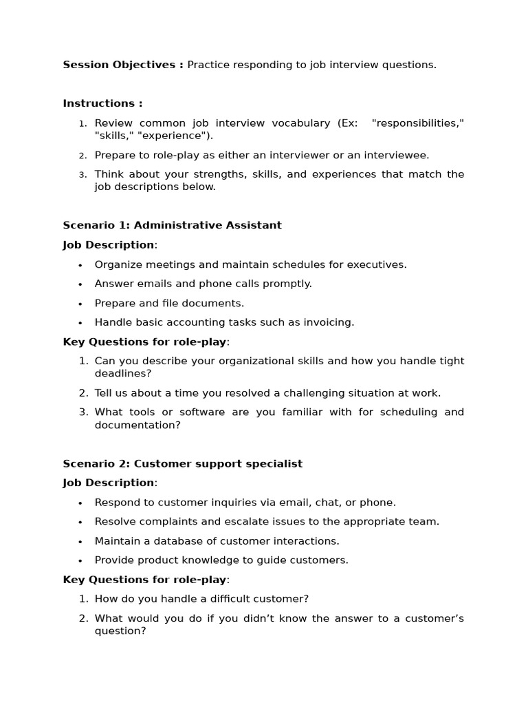 Job Interview Scenarios | PDF