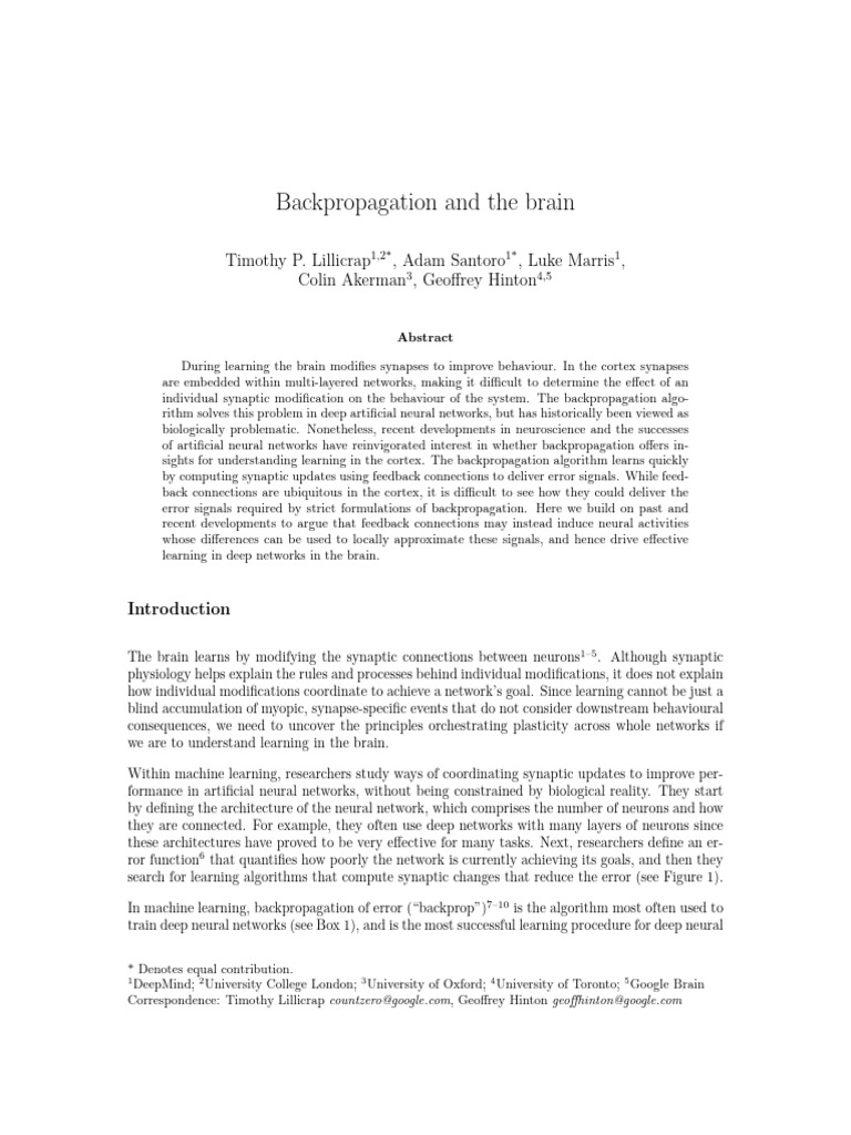 Lillicrap_v6_2020 | PDF | Artificial Neural Network | Computational ...