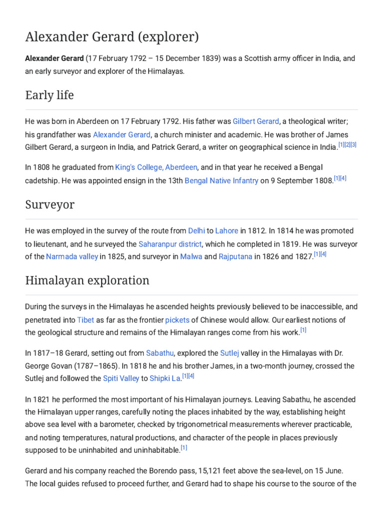 Alexander Gerard (Explorer) - Wikipedia | PDF