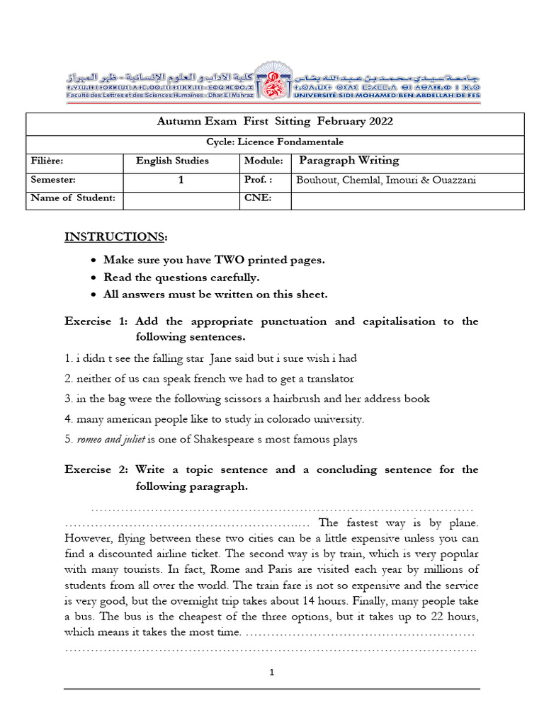 Paragraph Writing - Autumn Exam First Sitting F_240102_191604 | PDF