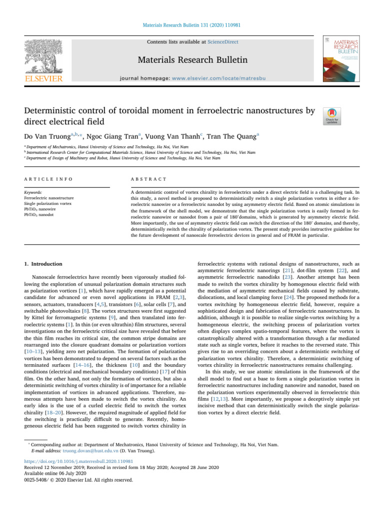 Deterministic Control of Toroidal Moment in Ferroelectric Nanostructures by Direct Electrical ...