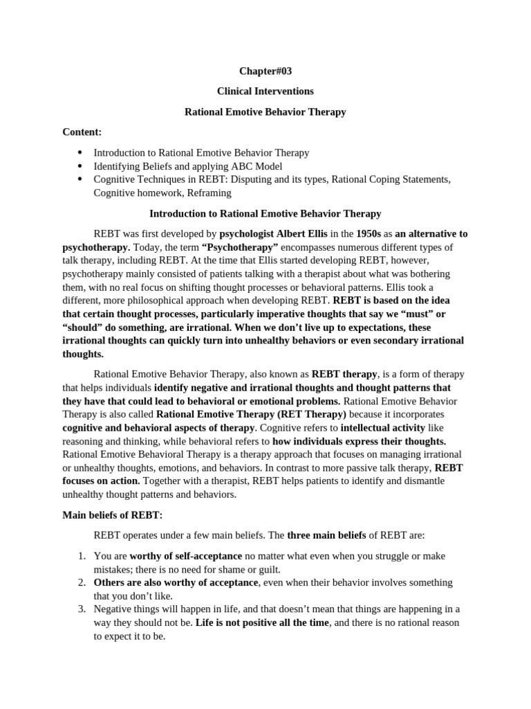 Rational Emotive Behavior Therapy | PDF | Rational Emotive Behavior ...
