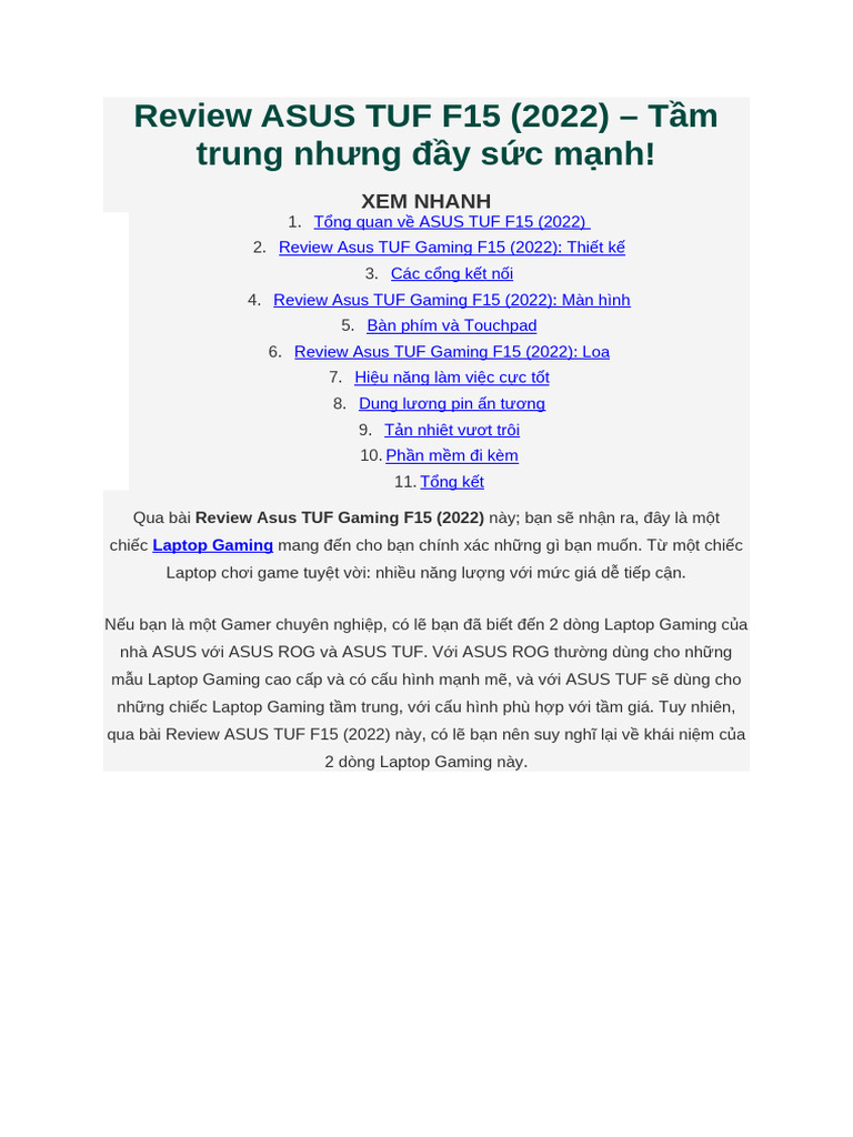 Review ASUS TUF F15 | PDF