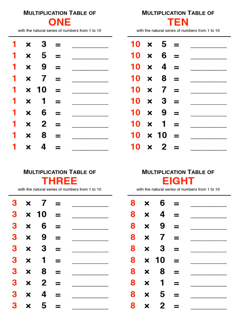 Multiplication Tables Workbook | PDF | Multiplication | Arithmetic