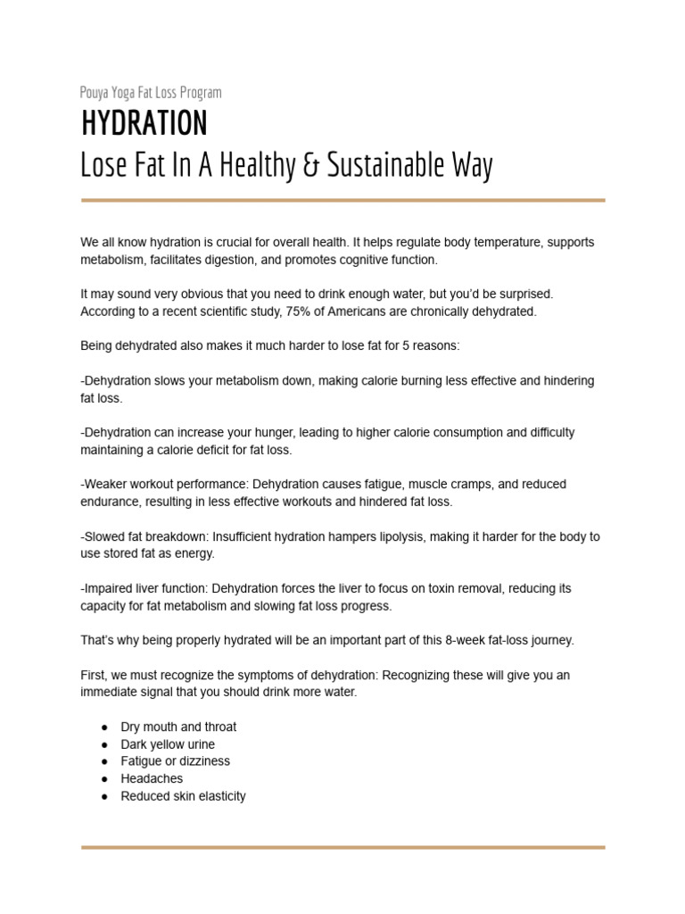Hydration Guide For Fat Loss | PDF | Electrolyte | Dehydration