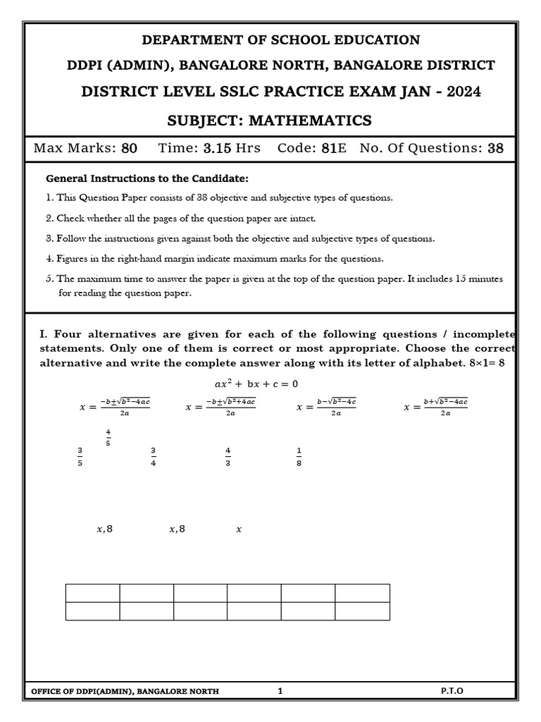81e Maths Prep QP 2024 Ddpi North-2 | PDF | Circle | Area