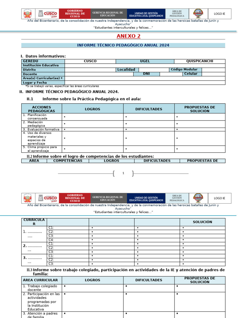 2_ANEXO_INFORME TÉCNICO PEDAGÓGICO_2024 | PDF | Aprendizaje | Modificación de comportamiento