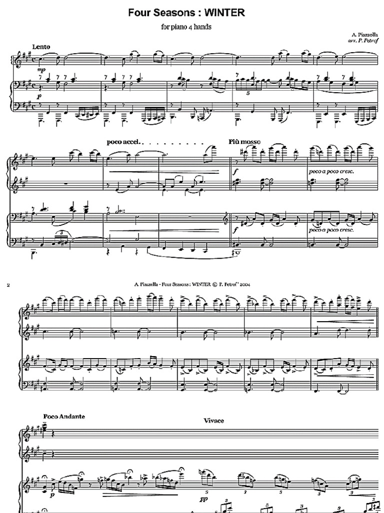 А. Piazzolla - Four Seasons Winter for piano 4 hands | PDF