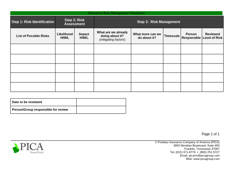 Enterprise Risk Management Worksheet | PDF