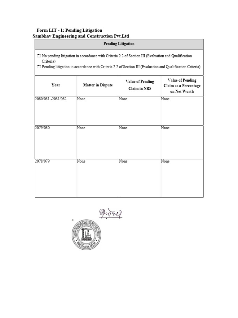 Pending Litigation Sambhav | PDF