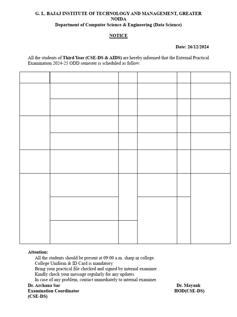 3rd - CS - DS Practical Schedule | PDF | Computing