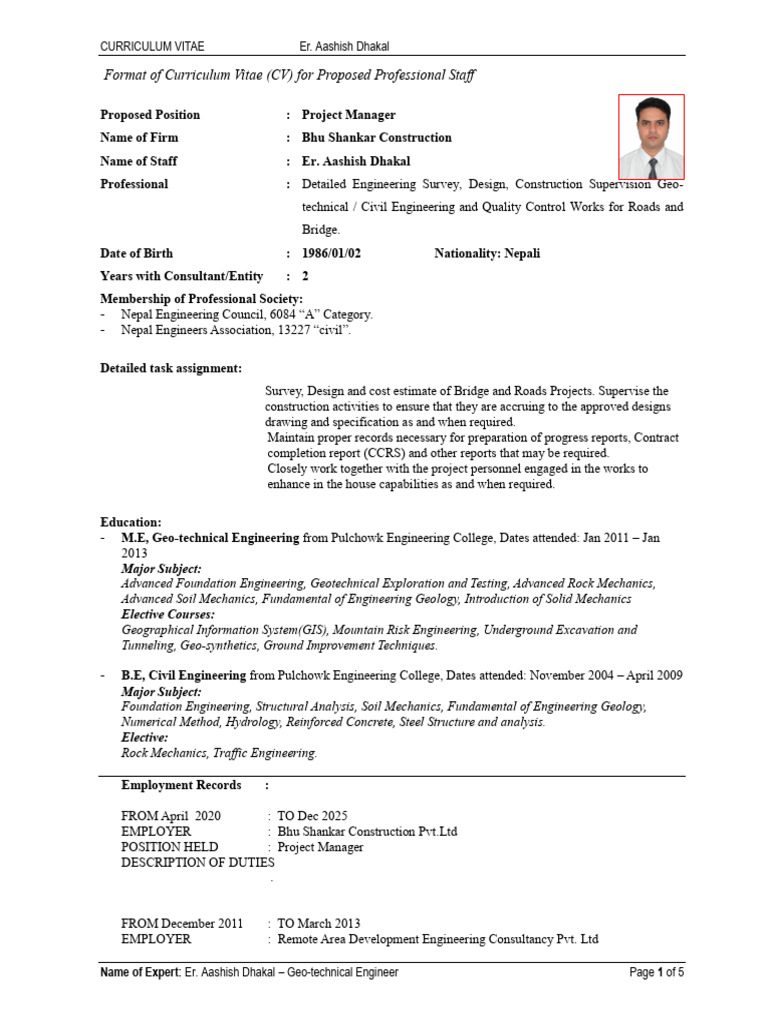 Aashish Dahal CV | PDF | Geotechnical Engineering | Engineering