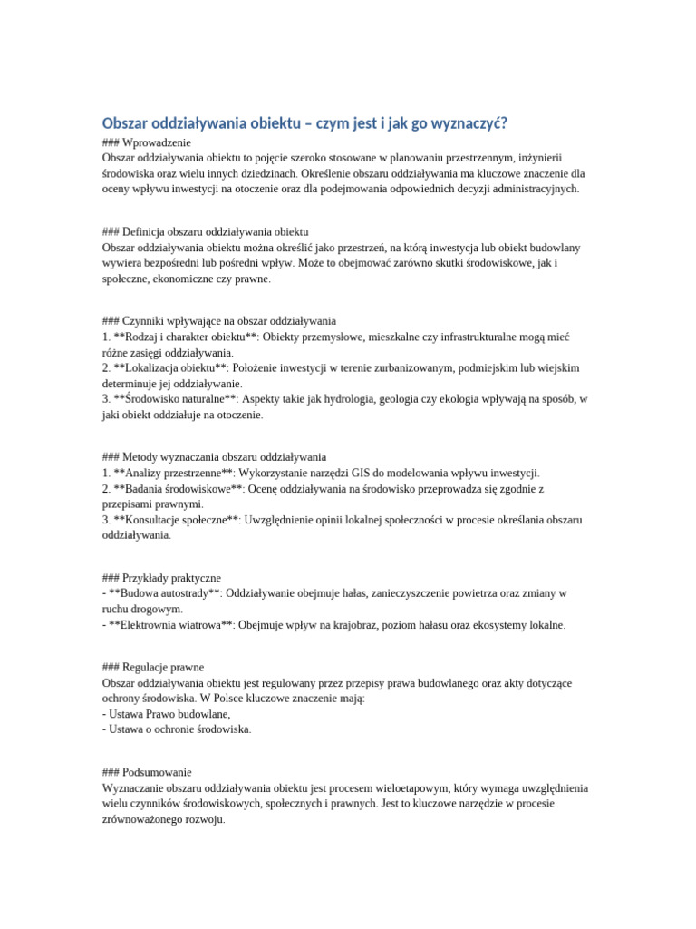 Obszar Oddziaływania Obiektu | PDF