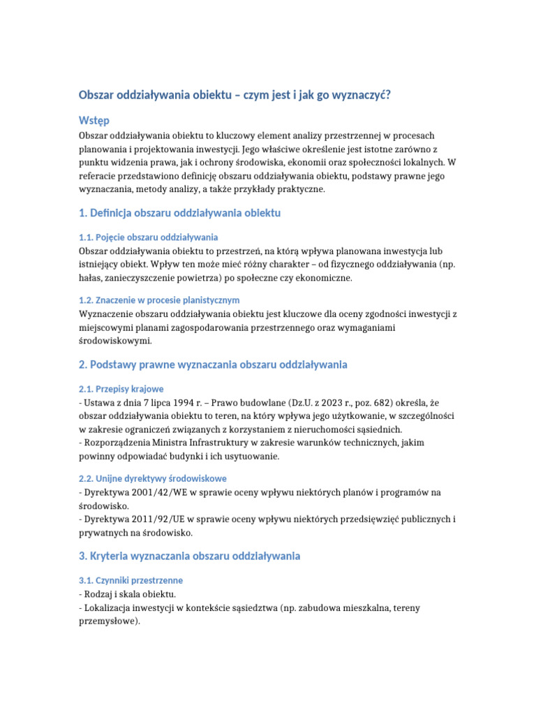 Obszar Oddziaływania Obiektu | PDF
