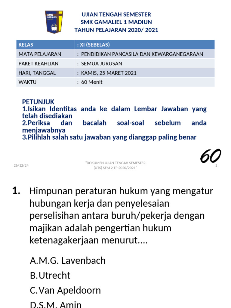Soal Uts Klas Xi SMT 2 2020-2021 | PDF