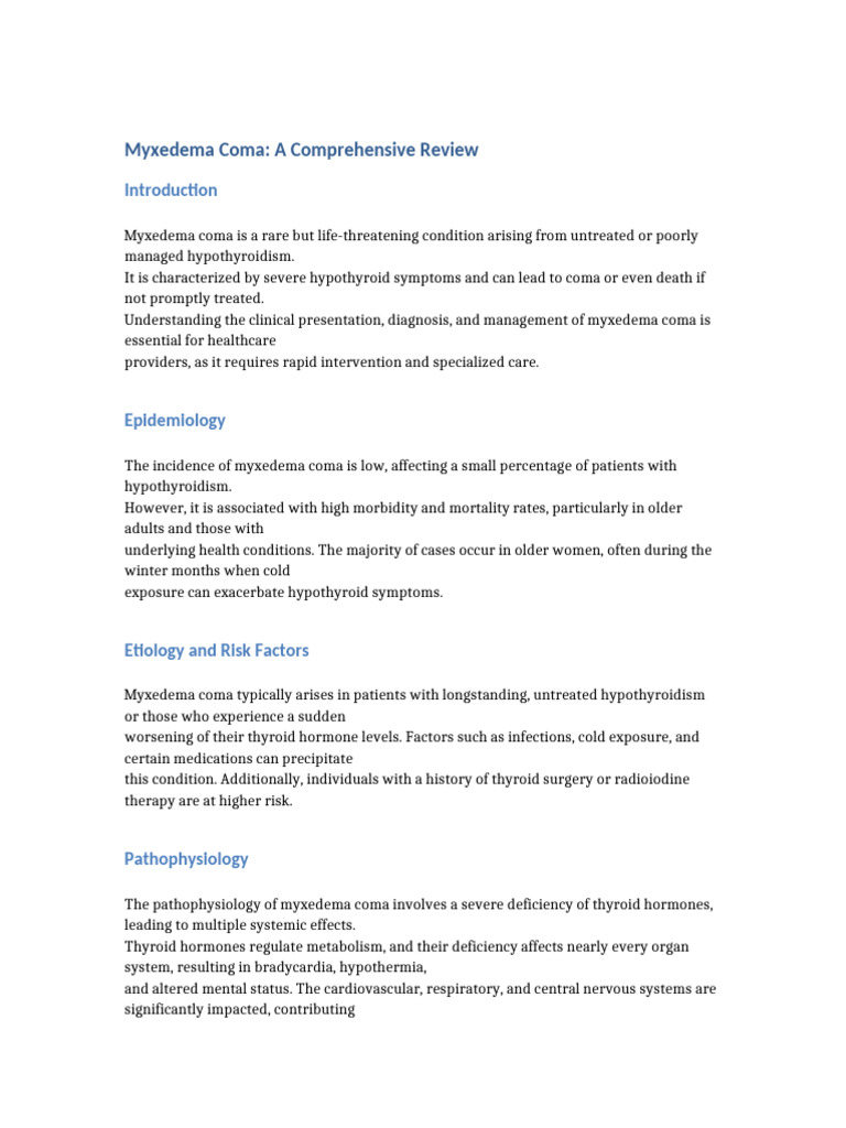 Myxedema Coma: Causes, Symptoms, and Care | PDF | Hypothyroidism ...