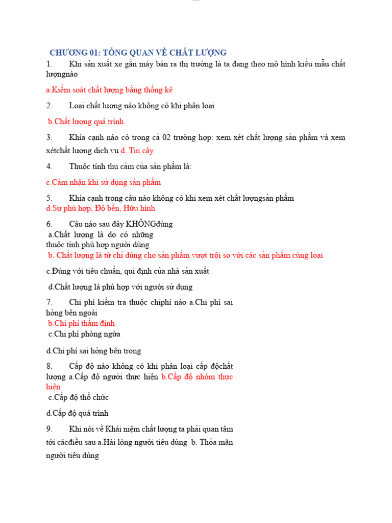 Trac Nghiem Quan Tri Chat Luong Hay Nhat Truong Dai Hoc Van Lang 131095 | PDF