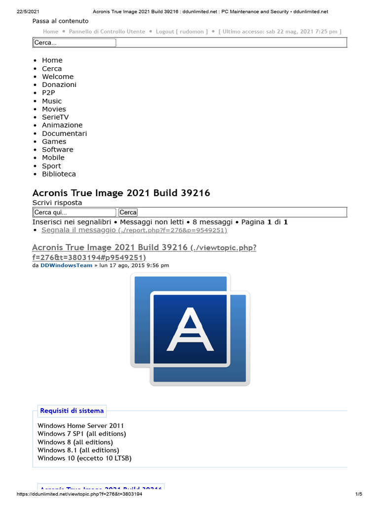 Acronis True Image 2021 Build 39216 | PDF