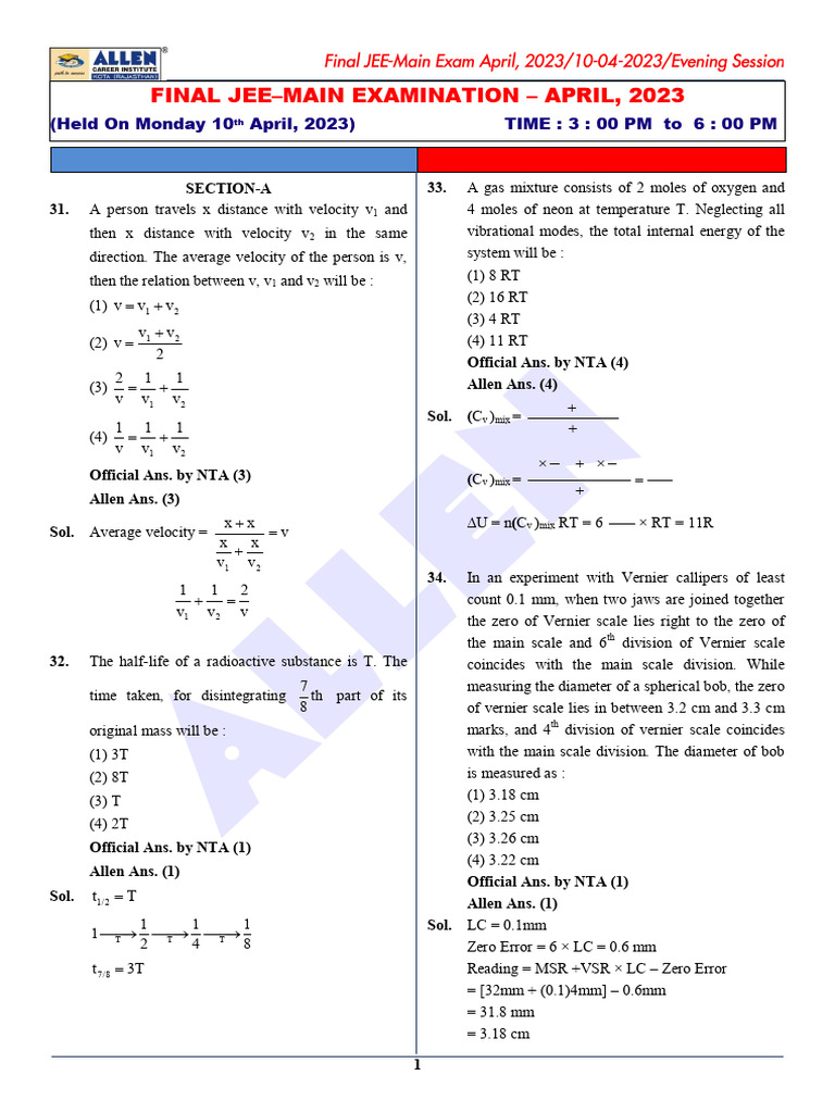 1004 Physics Paper With Sol Evening | PDF | Waves | Capacitor