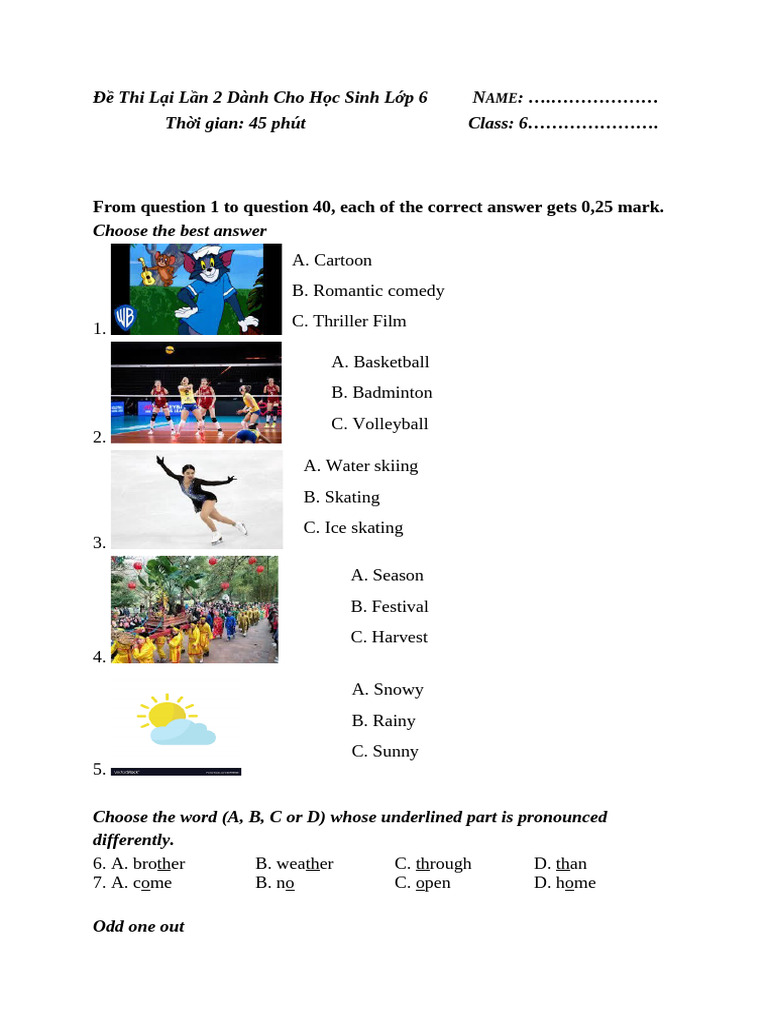 T.A 6 Đề Thi Lại Lần 2 Name | PDF