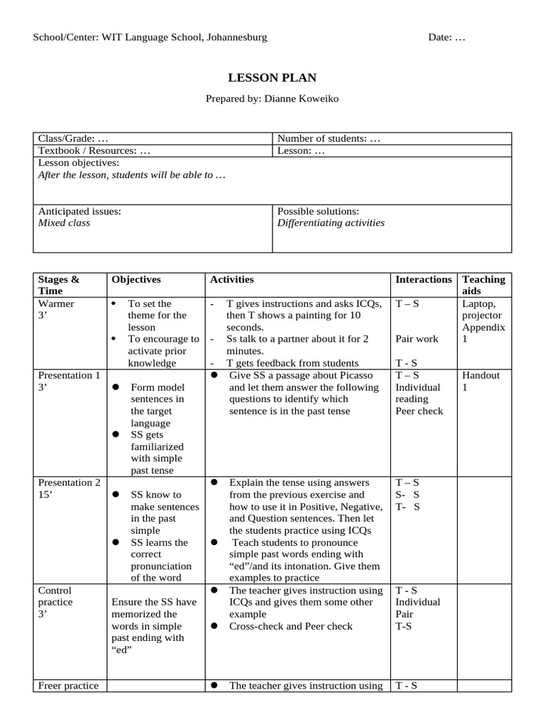 Lesson Plan - Grammar - Chill Guys | PDF | Pablo Picasso | Cognition