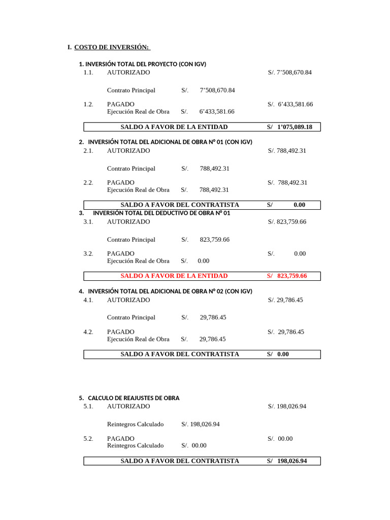 Costo de Inversión | PDF
