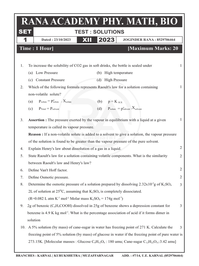 Solutions | PDF | Solubility | Physical Sciences