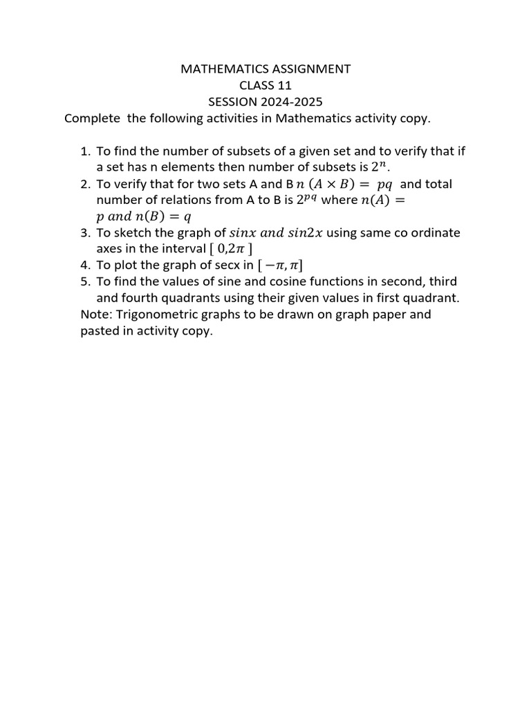 Class 11 Math Activities | PDF