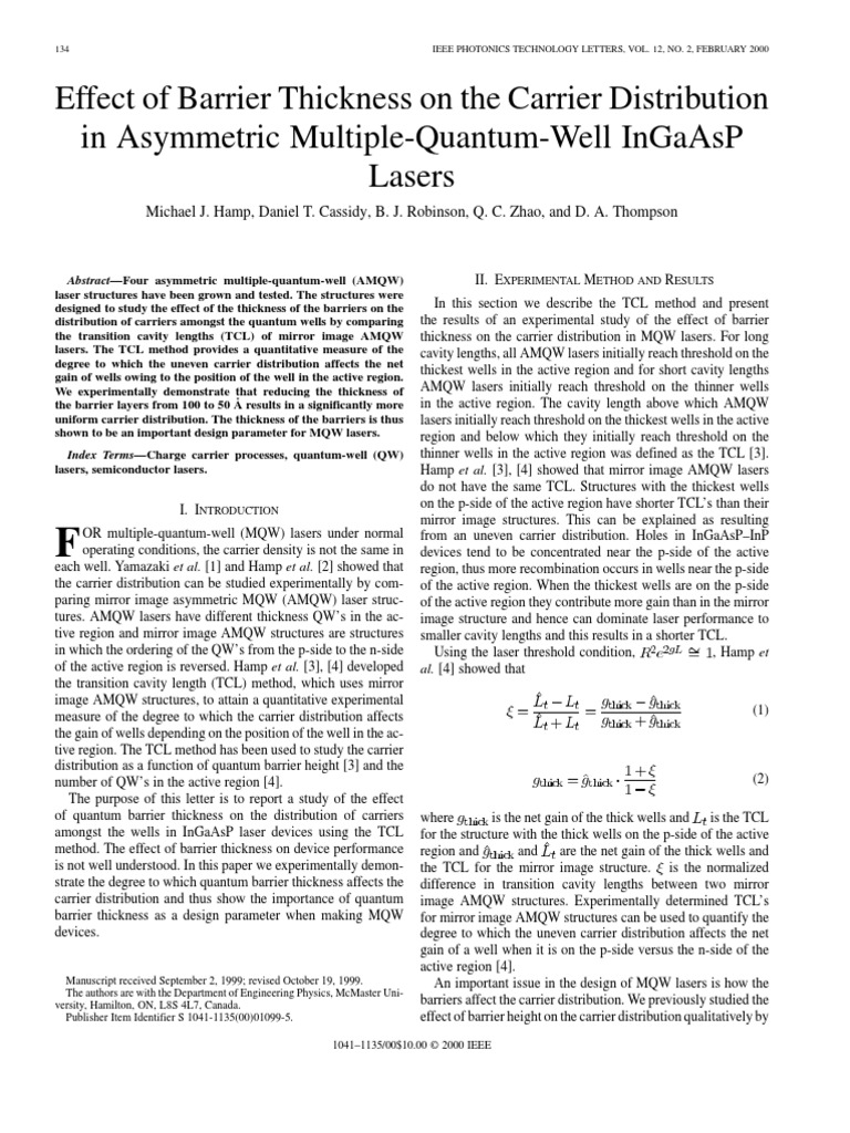 Effect of Barrier Thickness On The Carrier Distribution in Asymmetric Multiple-Quantum-Well ...