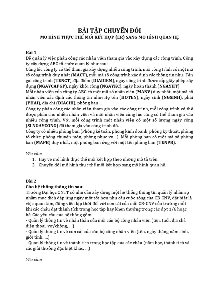 Bai Tap Chuyen Doi ER-RD (T NG H P) | PDF