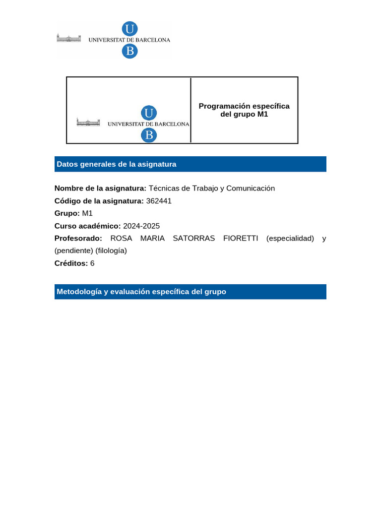 ProgramaciÃ N Especã Fica Del Grupo M1 | PDF | Evaluación