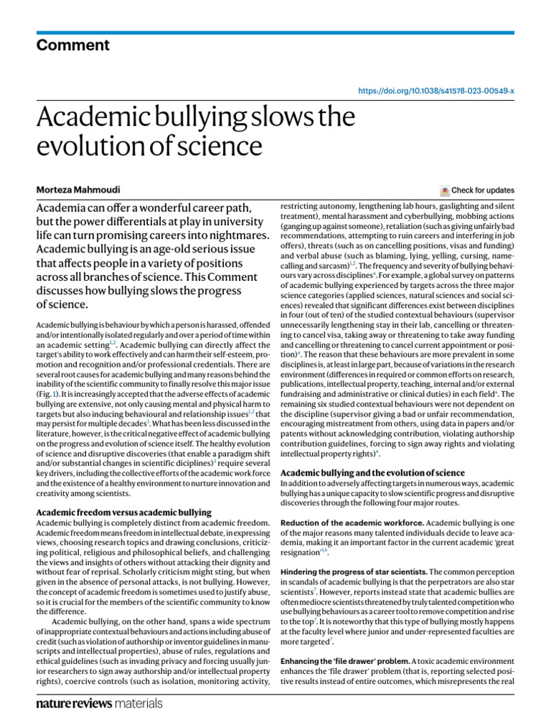 morteza-mahmoudi-academic-bullying-slows-the-evolution | PDF | Bullying ...