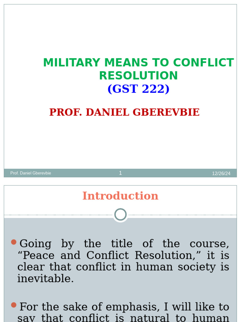 Military Means To Conflict Resolution | PDF | Peacekeeping | United Nations