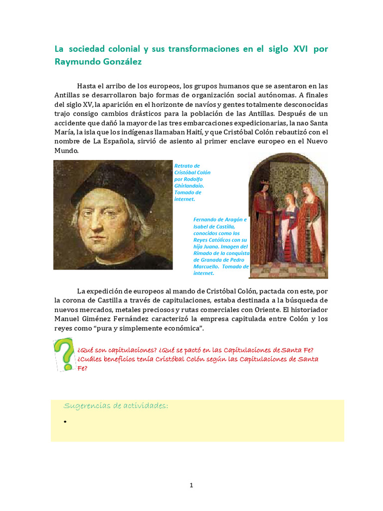 Transformaciones en la sociedad colonial | PDF | Cristobal colon ...